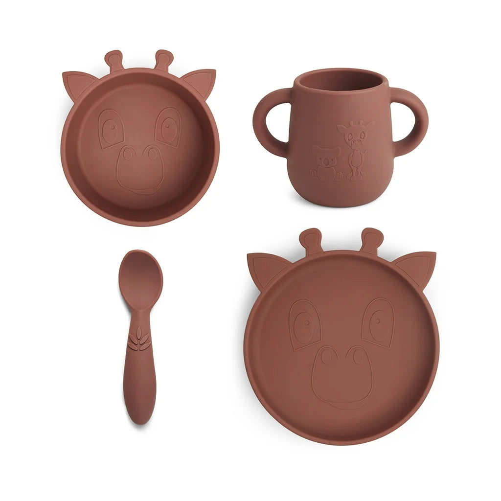 Lykke Silicone dinner set (4pk Giraffe) - Mahogany – Inside Home & Gifts